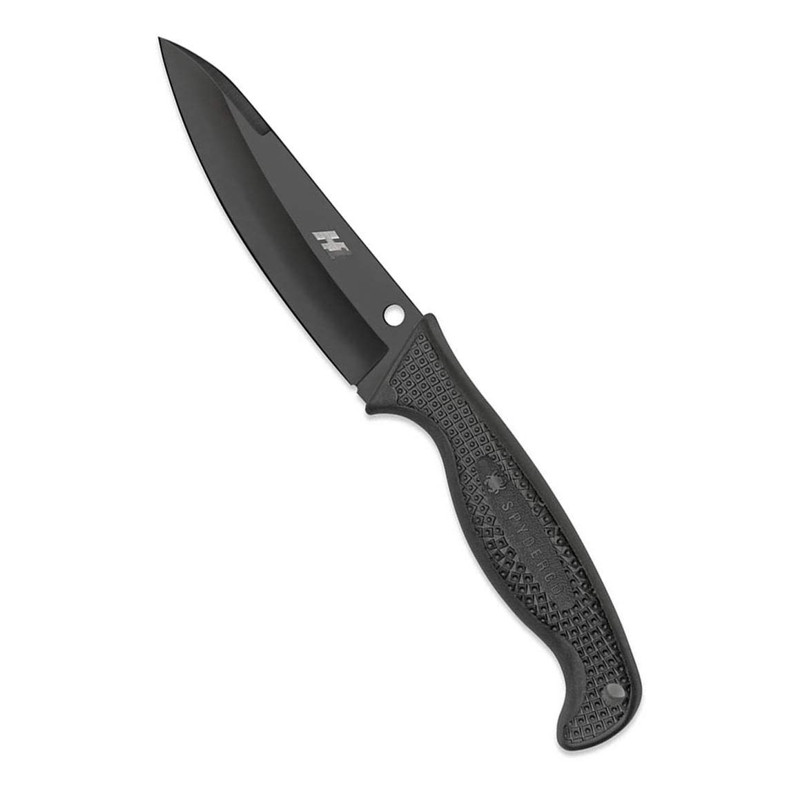 Spyderco Aqua Salt Fixed Blade Knife - Black FRN Handle with PlainEdge, Hollow Grind, H-1 Steel Blade - Includes Polymer Sheath - FB23PBBK