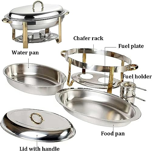 Stainless Steel Chafing Dish Buffet Set, 5.5L Full Size Oval Chafer Buffet Servers with Food Pan, Fuel Holders & Lid, Food Warmers for Party