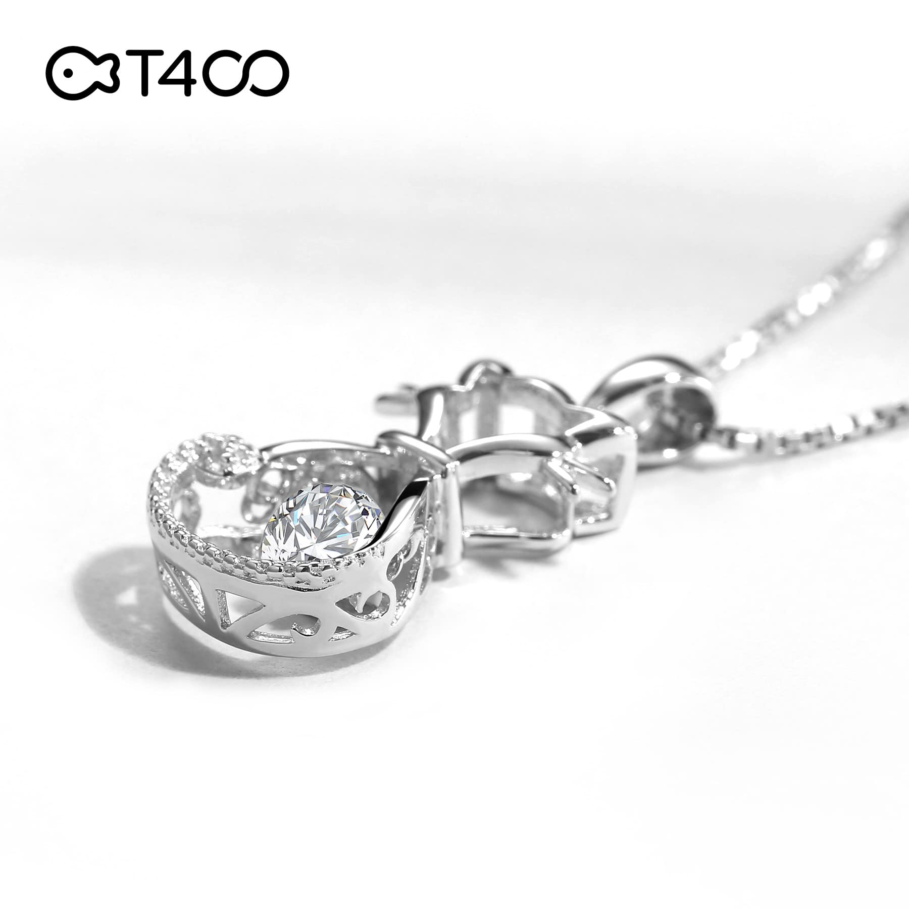 T400 Sterling Silver Cubic Zirconia Pendant Necklace Gift for Women