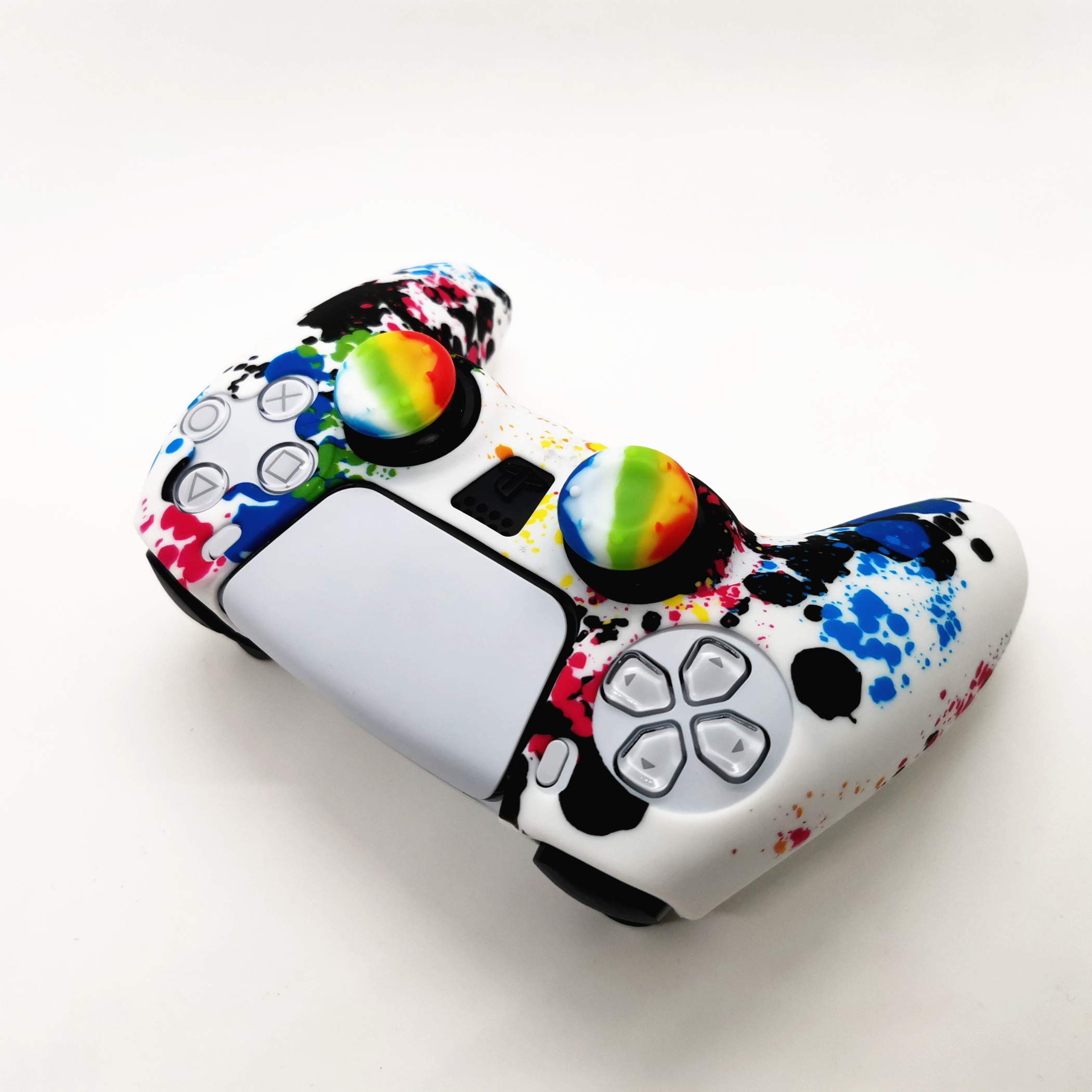 Silicone Skin for PS5 Dualsense Controller, 2pcs Durable Case Cover for Playstation 5 with 10pcs Thumb Joysticks Grips (1)