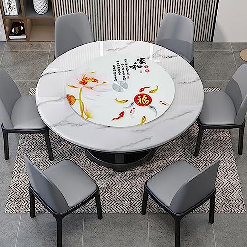 VERDDE 30/36in Tempered Glass Lazy Susan Turntable With Chinese Style Elements Tabletop Rotating Serving Tray For Kitchen Dining Table - Heavy Duty & Silent (Size : 80 cm (30 in))