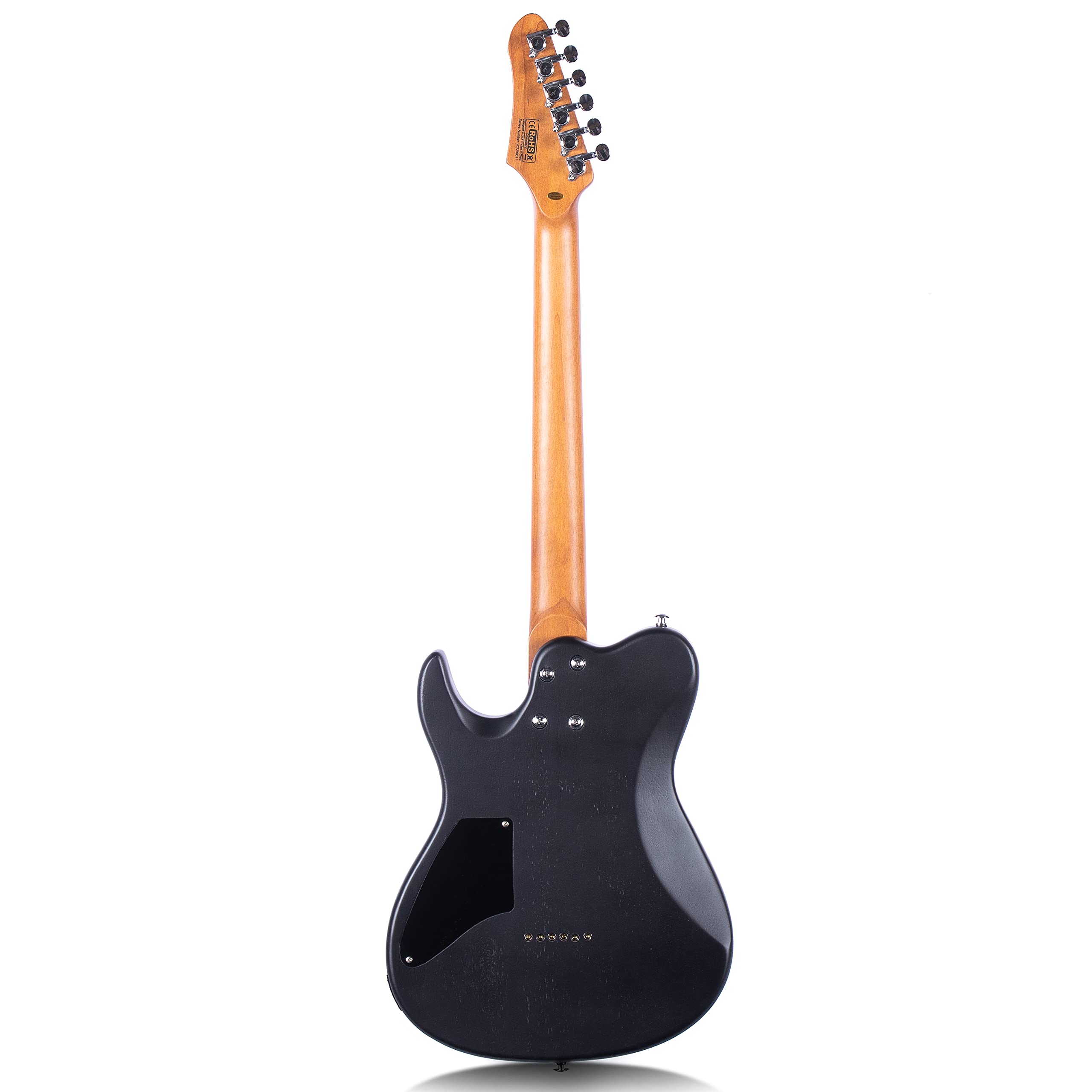 Volgoa VTL-2 Solid Body 6 String Electric Guitar, Roasted Maple Neck, Mahogany Body, Matte Burl Figure Veneer, and Coil Splitting Pickup (Black)