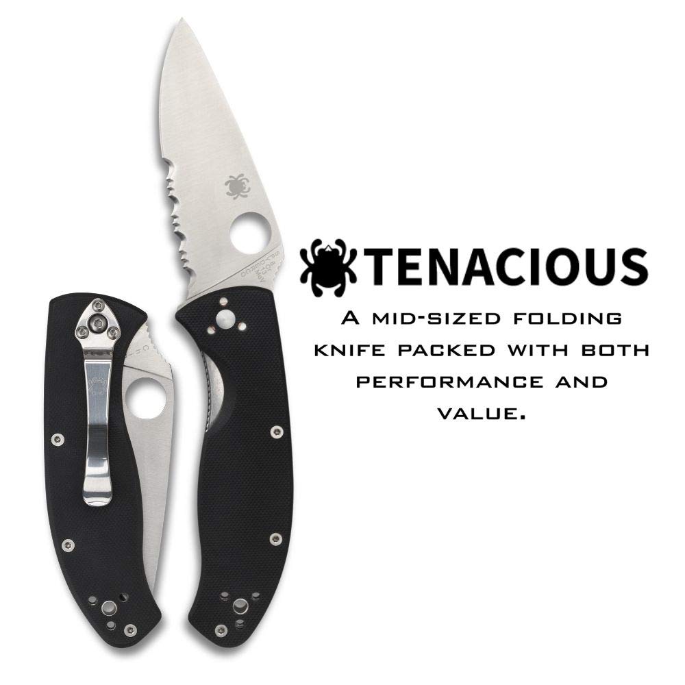Spyderco Tenacious Folding Utility Pocket Knife with 3.39" Stainless Steel Blade and Durable Non-Slip G-10 Handle - Everyday Carry - CombinationEdge - C122GPS