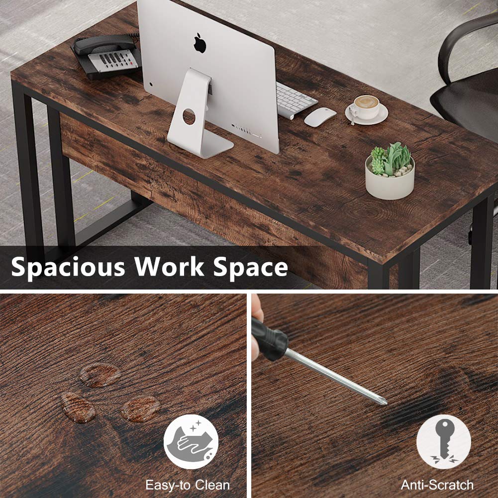 Tribesigns Computer Desk, 55 inch Vintage Large Office Desk Computer Table Study Writing Desk Workstation with Metal Frame for Home Office (Rustic Brown)