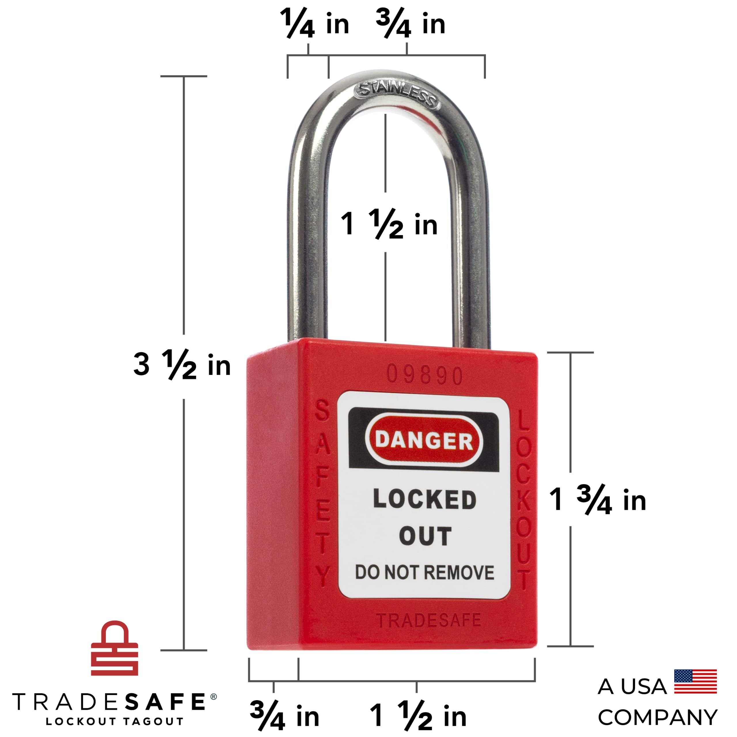 TRADESAFE Lockout Tagout Lock Sets, 10 Red Keyed Alike Safety Padlocks, 2 Keys Per Lock, OSHA Compliant Loto Locks, for Lock Out Tag Out Stations - Premium Grade