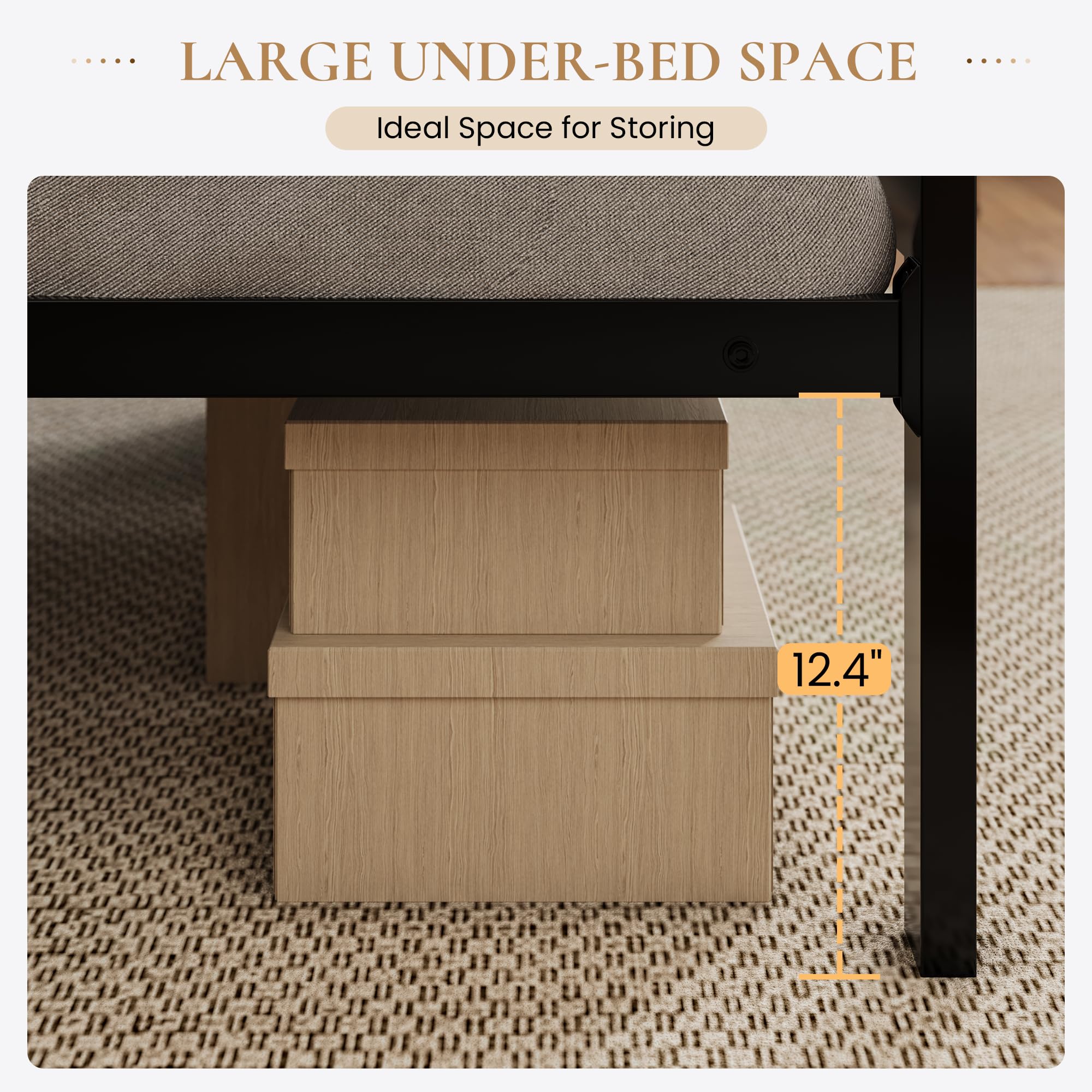 SHA CERLIN King Size Metal Platform Bed Frame with Linen Fabric Upholstered Button Tufted Headboard, Mattress Foundation with 12.4β Storage, No Box Spring Needed, Easy Assembly, Dark Grey