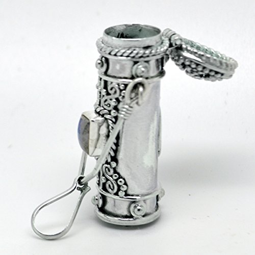 Tall Sterling Silver Rainbow Moonstone Poison Bottle Pillbox Urn Pendant
