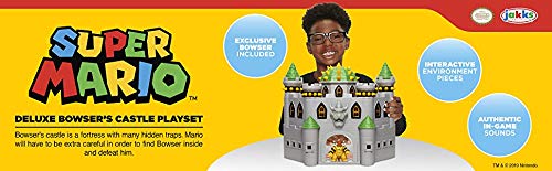 Super Mario Nintendo Deluxe Bowser's Castle Playset with 2.5" Exclusive Articulated Bowser Action Figure, Interactive Play Set with Authentic in-Game Sounds