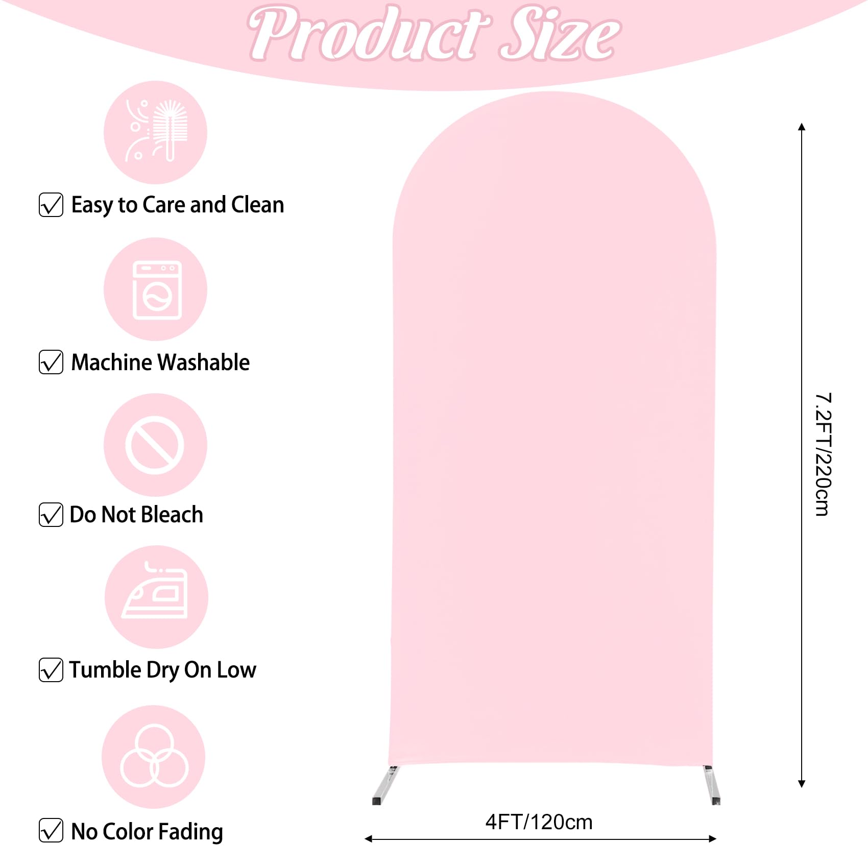 Spandex Fitted Wedding Arch Cover 7.2FT Pink Arch Backdrop Cover, Round Top Chiara Backdrop Stand Covers for Wedding Birthday Party Baby Shower Banquet Arch Decoration (Pink, 7.2FT)