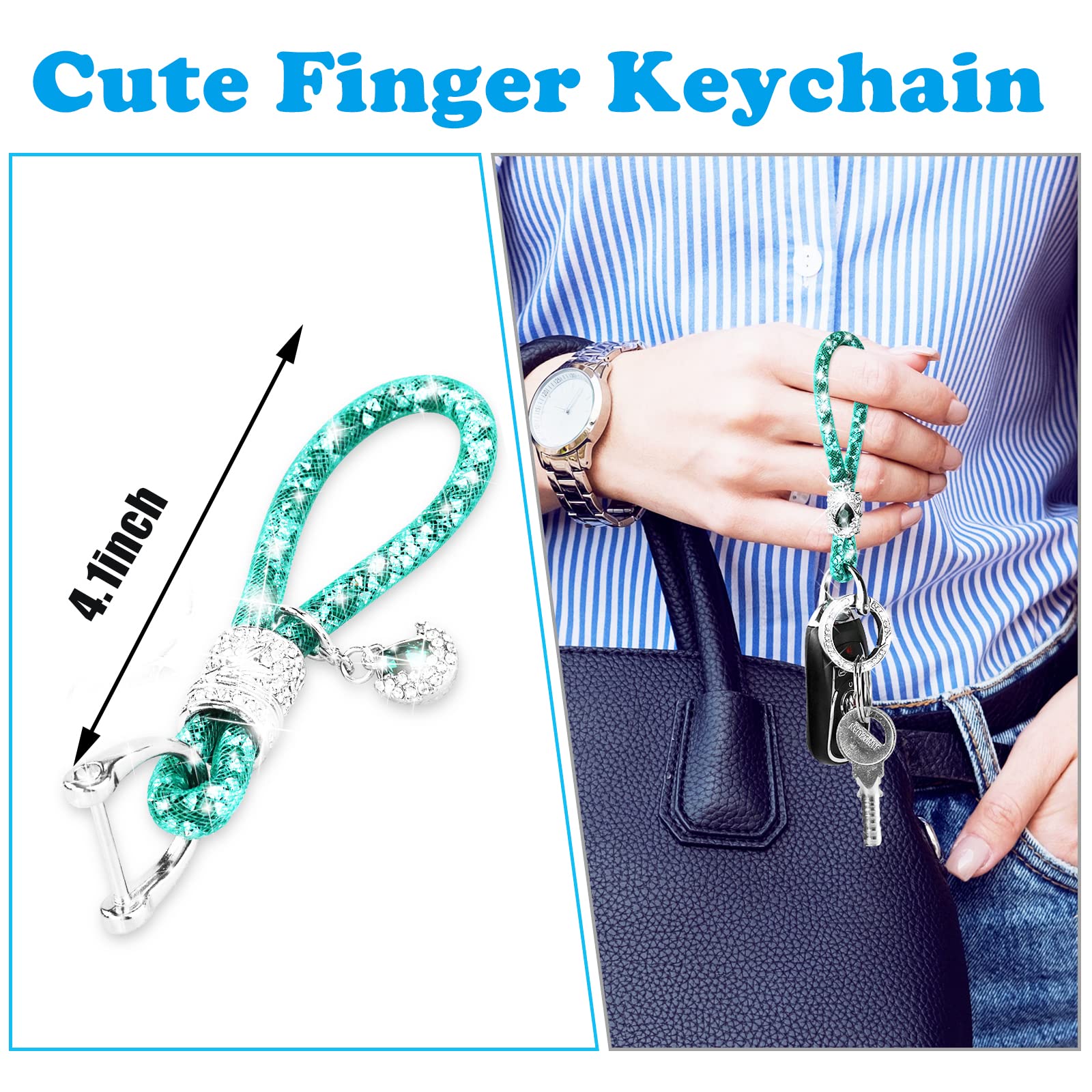 Yiflin Cute Car keychain for Women, Crystal Keychain Accessories,Bling Finger Lanyard for Keys, Car key (Silver, Small)