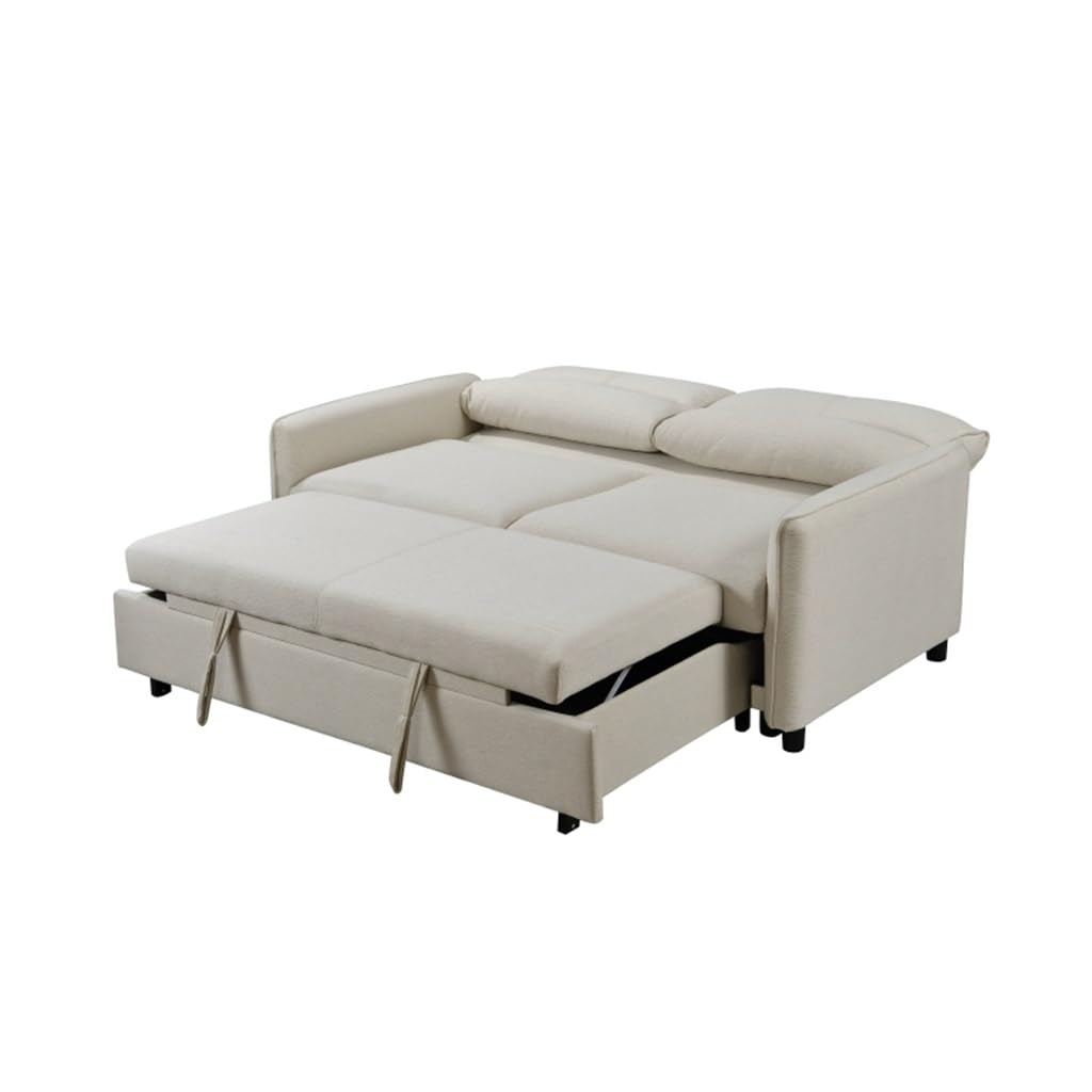 SLNFXC Beige 3 in 1 Convertible Sleeper Sofa Bed Fabric Loveseat Futon Sofa Couch W/Pullout Bed,for Living Room Furniture