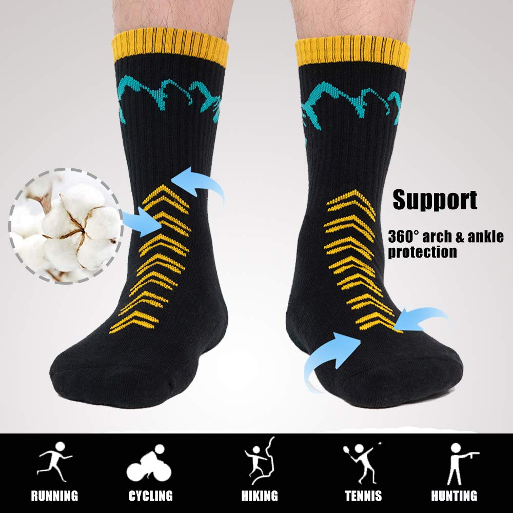 Time May Tell Mens Hiking Socks Moisture Wicking Cushion Crew Socks for Terkking,Outdoor Sports,Performance 2 pack (Black,Blue 9β-12β)
