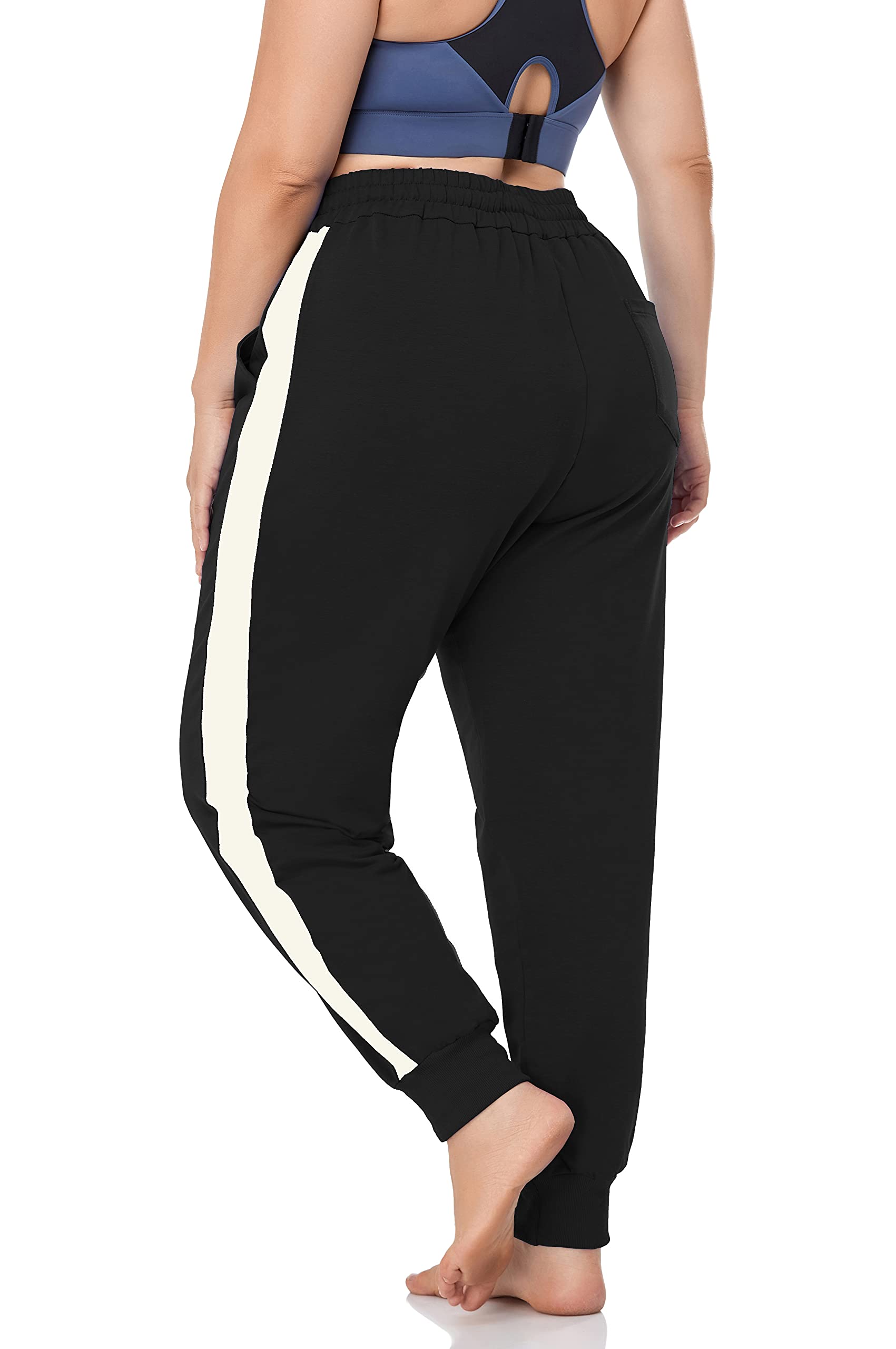 ZERDOCEAN Women's Plus Size Sweatpants Jogger Workout Pants Active Wear Casual Lounge Pants Drawstring with Pockets Black-White Stripe 5X