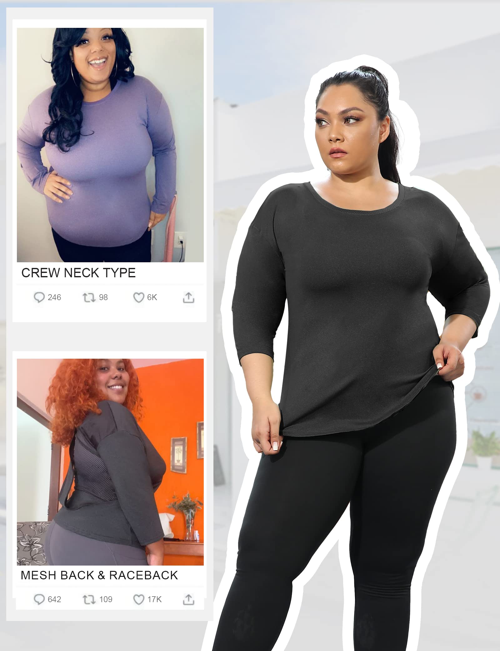 Women's Plus Size Mesh Workout Tops Long Sleeve Sport Tee Racerback Athletic Yoga Gym Shirts with Thumb Holes,Blcak Camo,XL