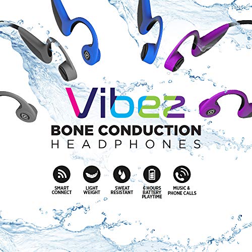 Vibez Bone Conduction Headphones Portable Open Ear Headset Wireless Bluetooth 5.0 Connectivity Sweat Resistant Sports Earphones with Microphone Volume Control for Running Hiking Driving Bicycling Grey
