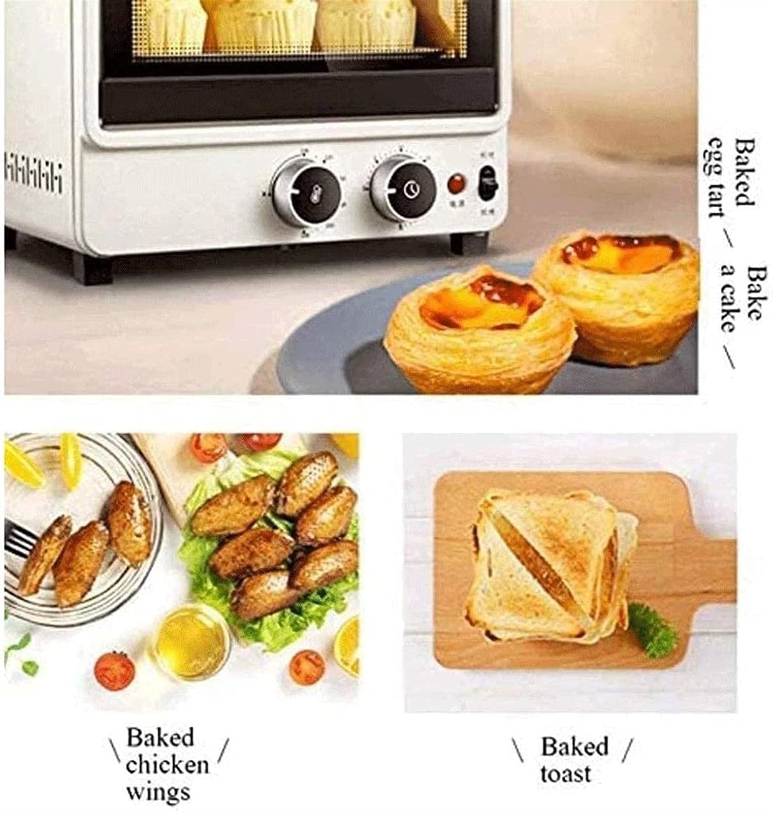 Tabletop Electric Oven 10L Mini Oven Adjustable Temperature 0-230 ℃ and 60 Minute Timer Baking Position Household Baking Electric Oven