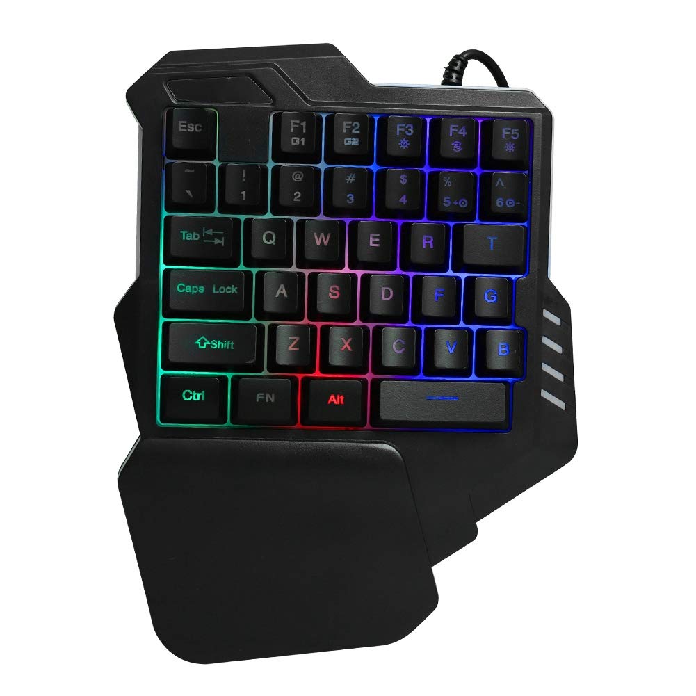 Wendry One-Handed RGB Gaming Keyboard, Professional Ergonomic Rainbow Mechanical Feel Gaming Keypad for PC/MAC/PS4/XBOX ONE Gamer