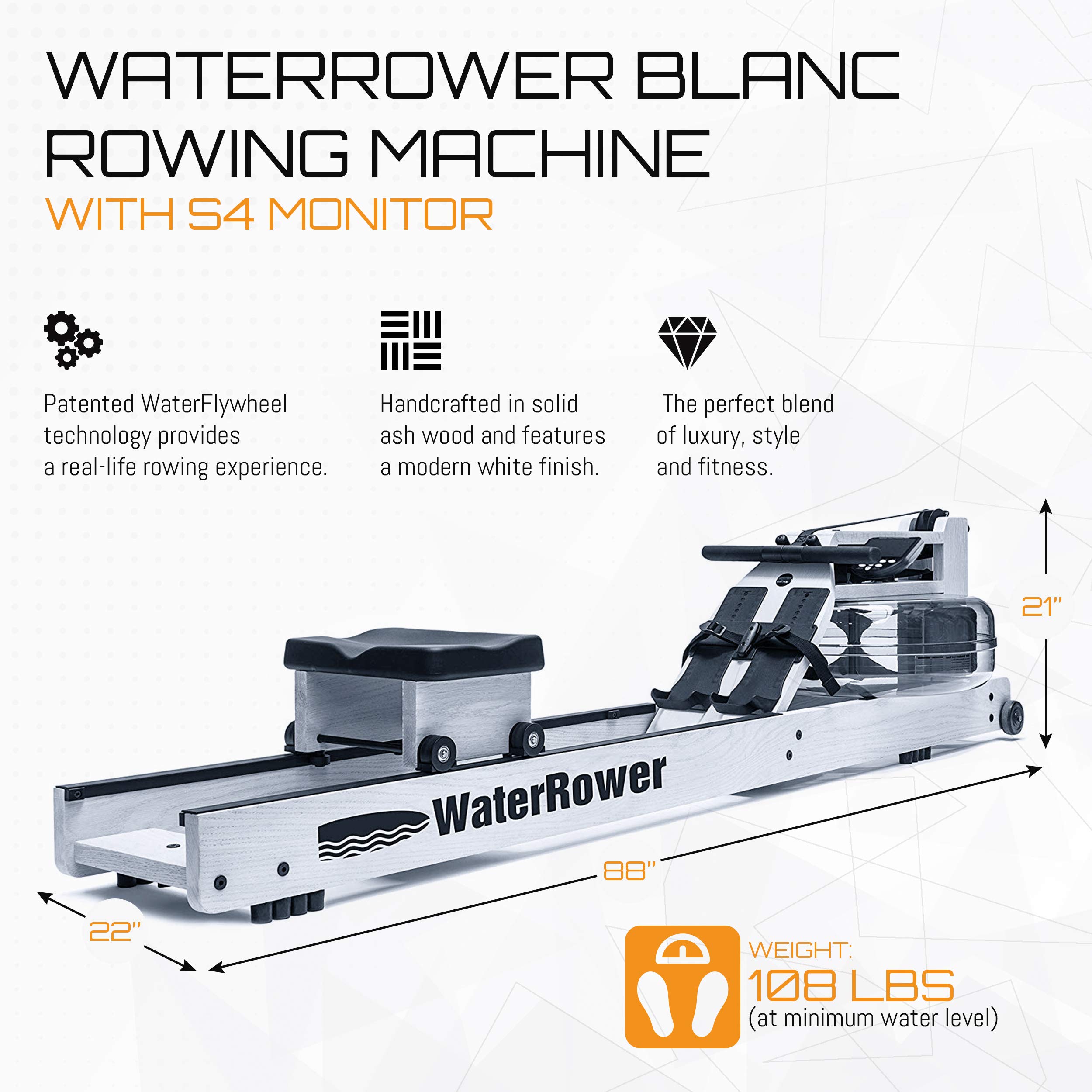 WaterRower Blanc Rowing Machine with S4 Monitor