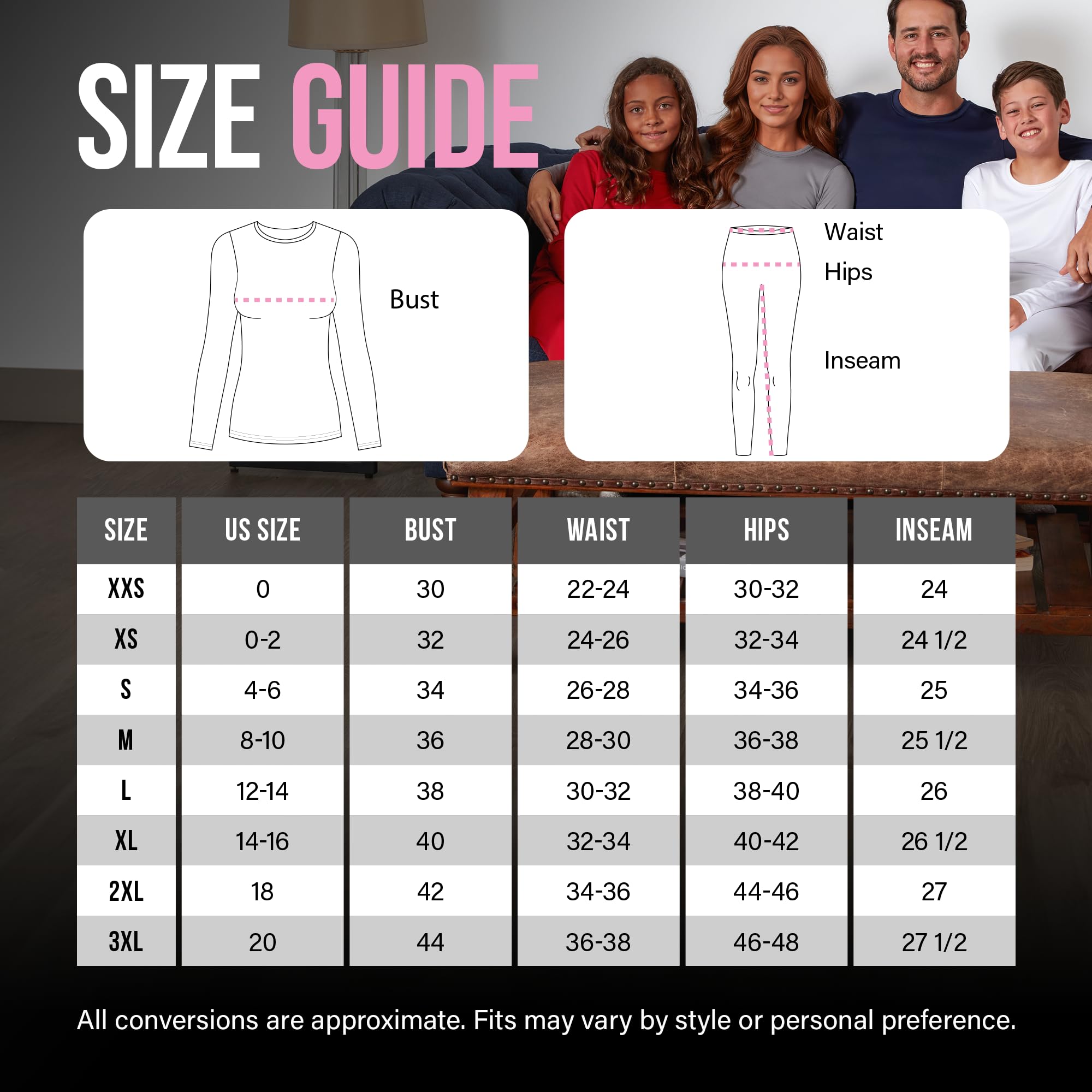 Thermajane Long Johns Thermal Underwear for Women Fleece Lined Base Layer Pajama Set Cold Weather (Large, Pink)