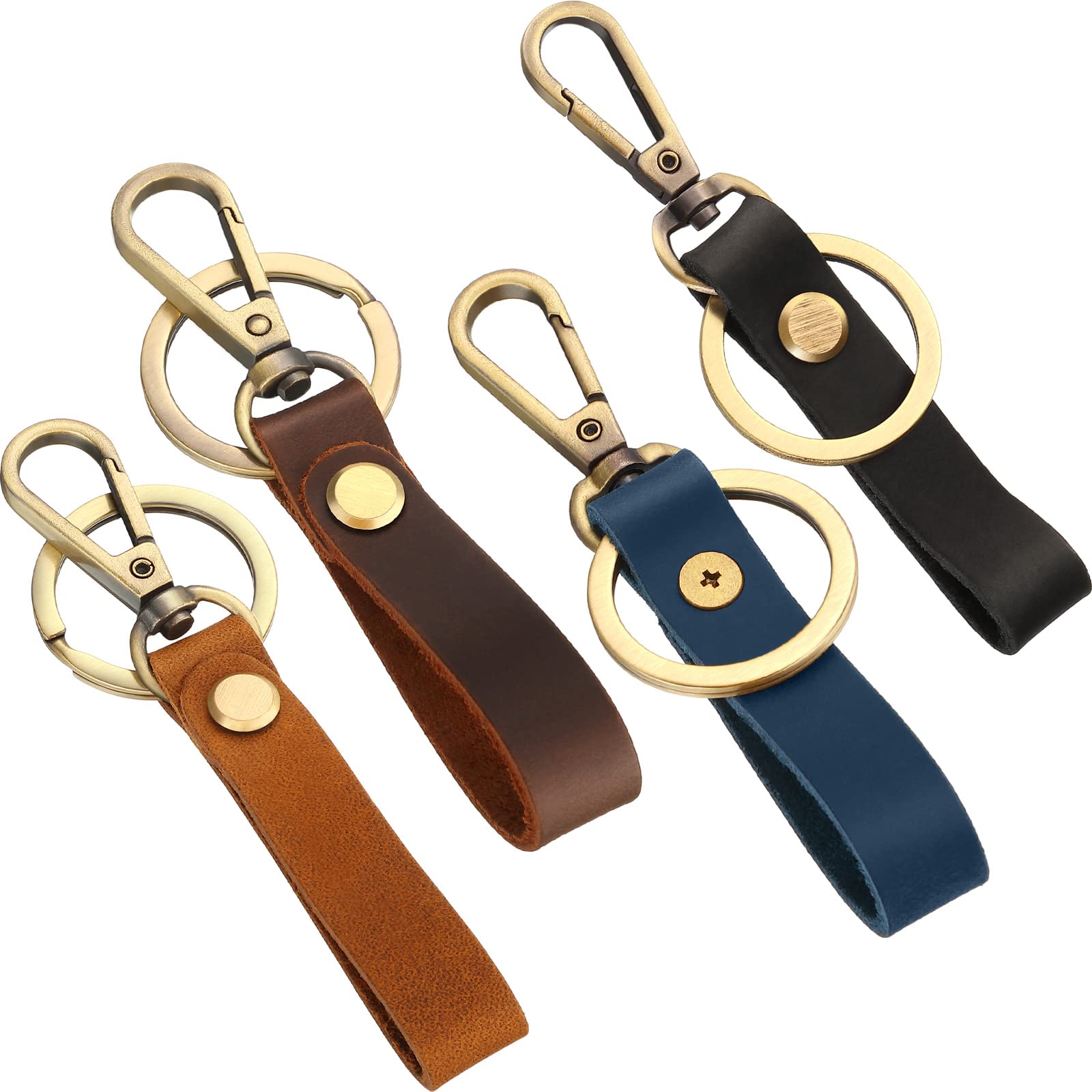 WILLBOND 4 Pieces Leather Valet Keychain Leather Key Chain with Belt Loop Clip for Keys (Slim Belt Loop)