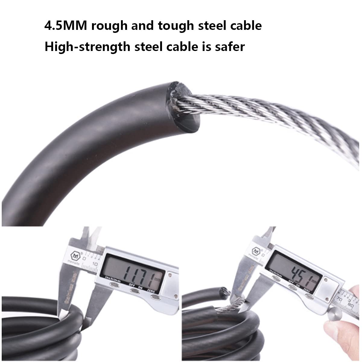UFFD Bike Lock, Anti-Cut Lock ​Mounting Bracket,High Security for Bicycle, E-Sctooer and Motocycles (Color : Black, Size : 1.8M)