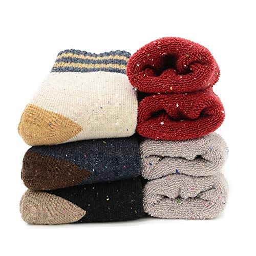 Womens Winter Socks Wool Warm Athletic Crew Long Fall Socks Thick Indoor Socks Hiking Sports Socks E (5 Pack Two Striped)