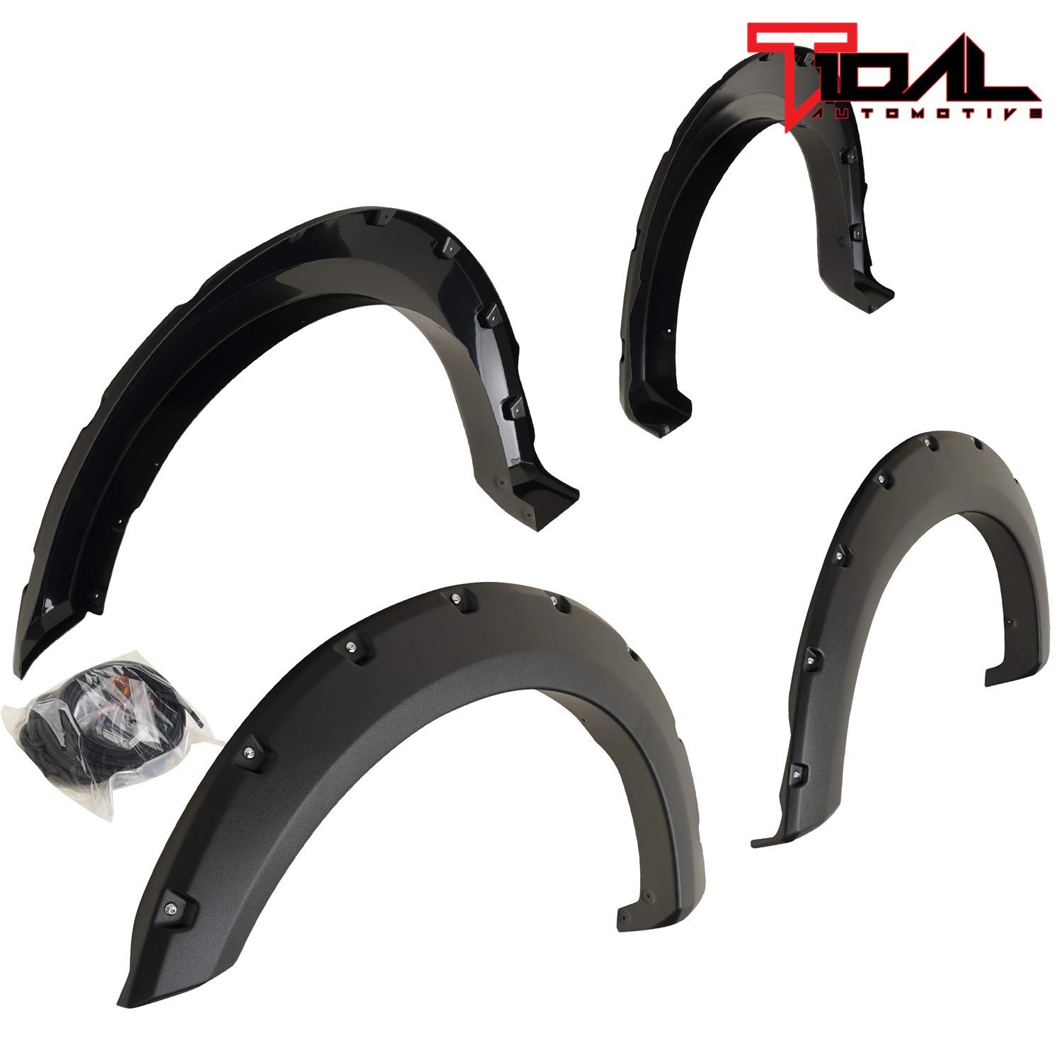 Tidal Fender Flares Matte Black Pocket Bolt-Riveted Style Fender Flare Fit for 18-20