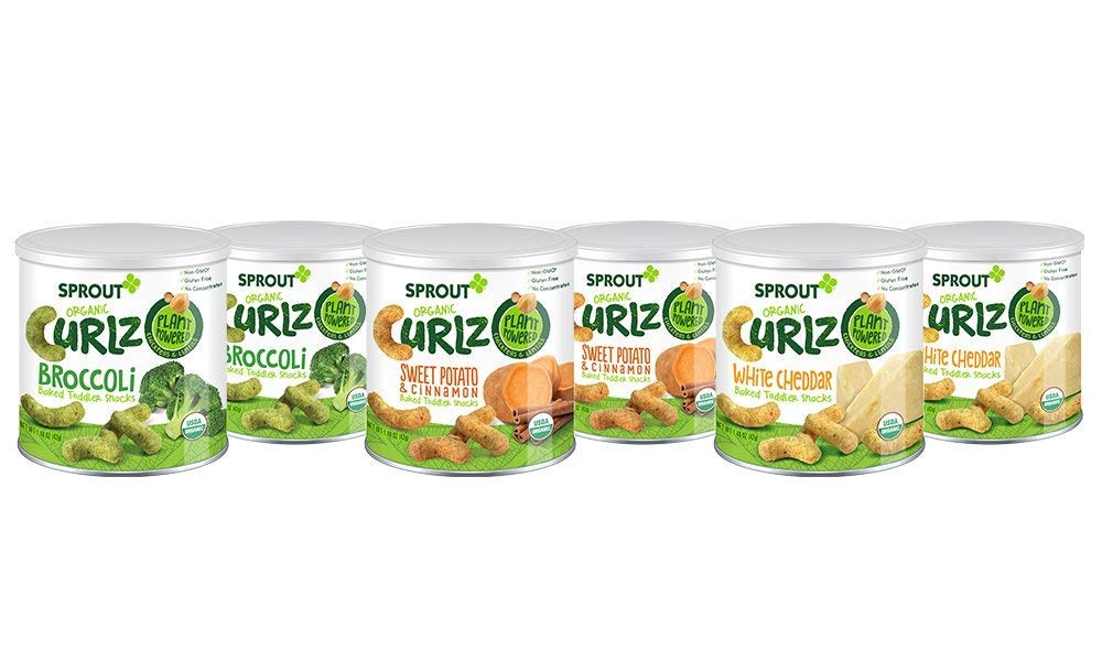 Sprout Organic Baby Food, Toddler Snacks, Sweet Potato Cinnamon, Broccoli & White Cheddar Curlz Variety Pack, 1.48 Oz Can (6 Count)