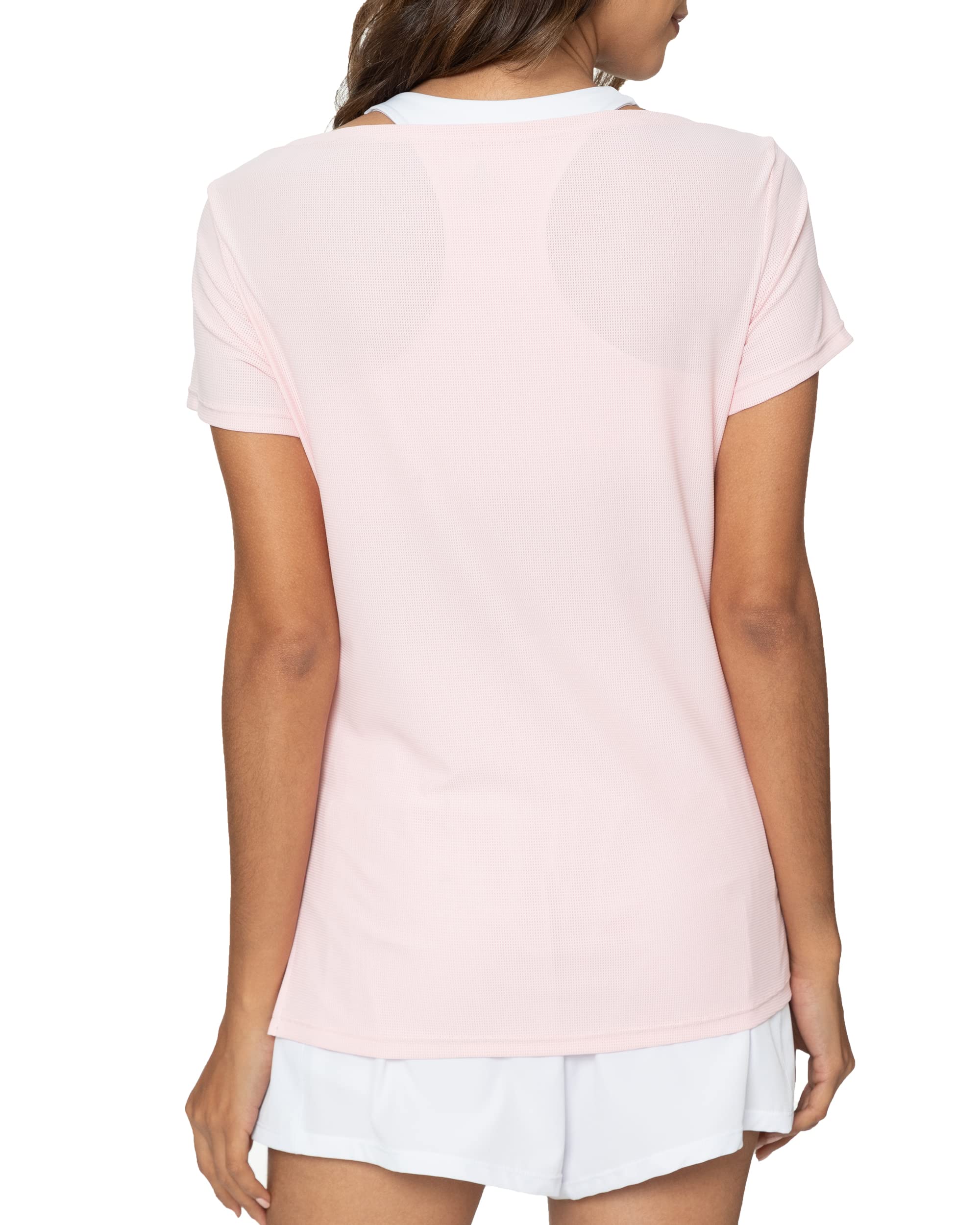 Women's Short Sleeve Boat Neck Tshirts with Side Slit, Ventilated Athletic Workout Running Tops (Pink, XL)