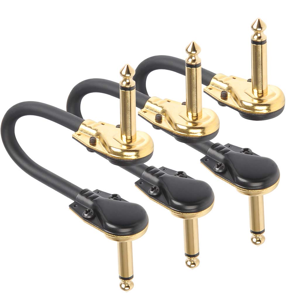 TIMESETL 6 Pack 6 Inch Guitar Patch Cable Ultra Quiet Instrument Effect Pedal Patch Cords 1/4 inch Right Angle Low Profile Pancake Design