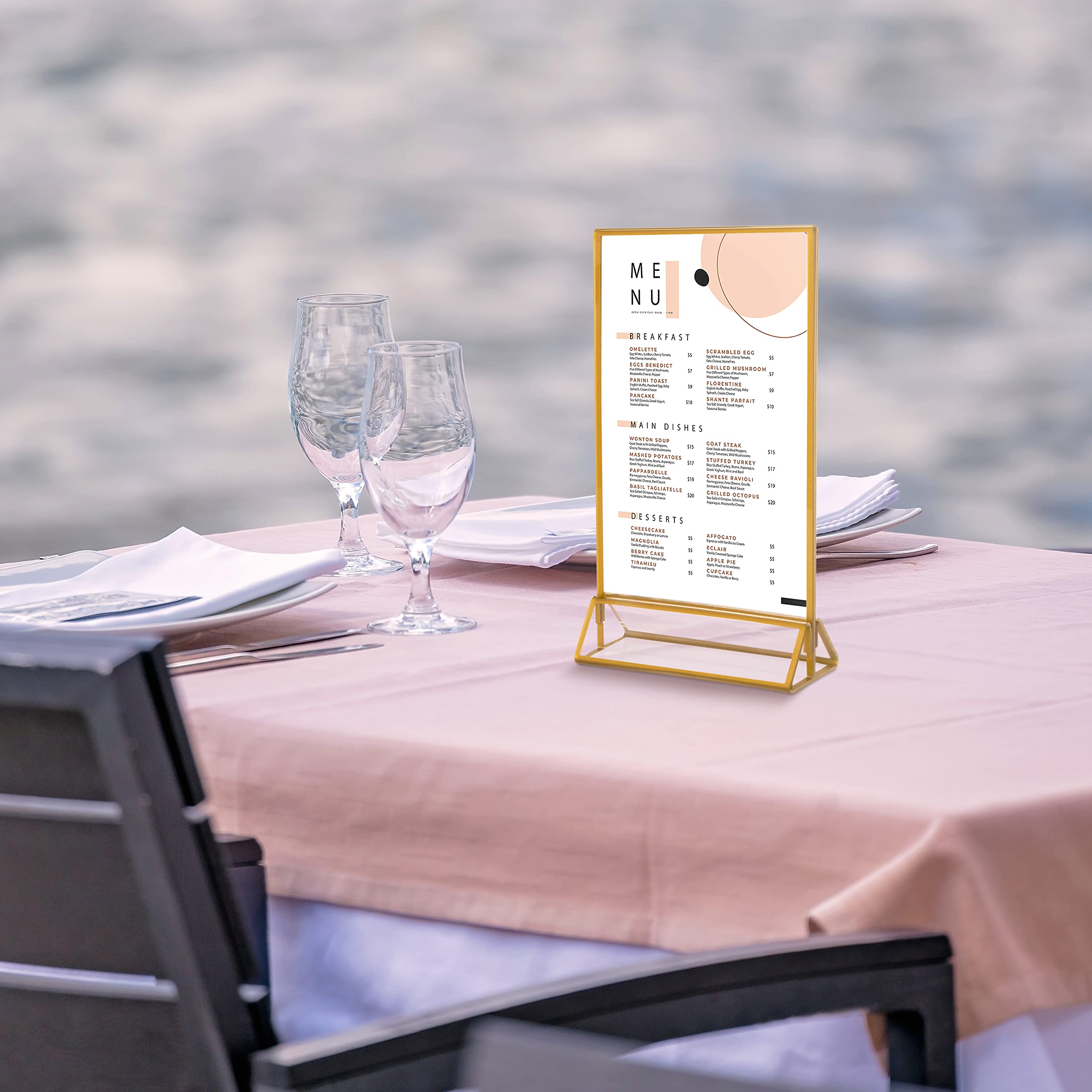 SUPER STAR QUALITY Clear Acrylic 2 Sided Frames with Gold Borders and Vertical Stand | Ideal for Wedding Table Number Holder, Double Sided Sign, Clear Photos, Menu Holders