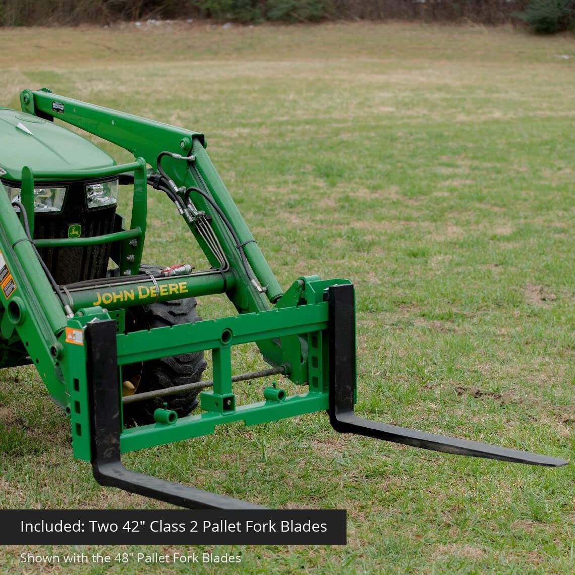 Titan Attachments Pallet Fork Attachment, 42†Fork Blades, Rated 3,000 LB, Receiver Hitch, Fits John Deere Loaders