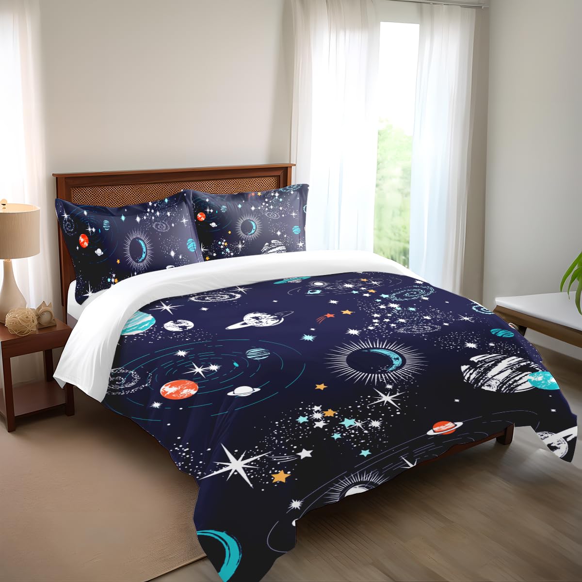 Vichonne Galaxy Space Comforter Set Full Size for Kids Teens Universe Adventure Stars Bedding Bedroom Decor