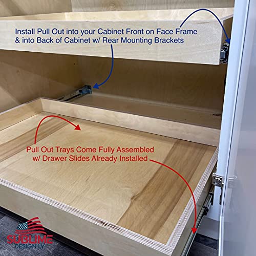 Sublime Design - Baltic Birch Wood Pull Out Cabinet Organizer | Slide Out Drawers For Kitchen Cabinets | Replacement Kitchen Drawer (Side Mounting, 11" Inches Wide)