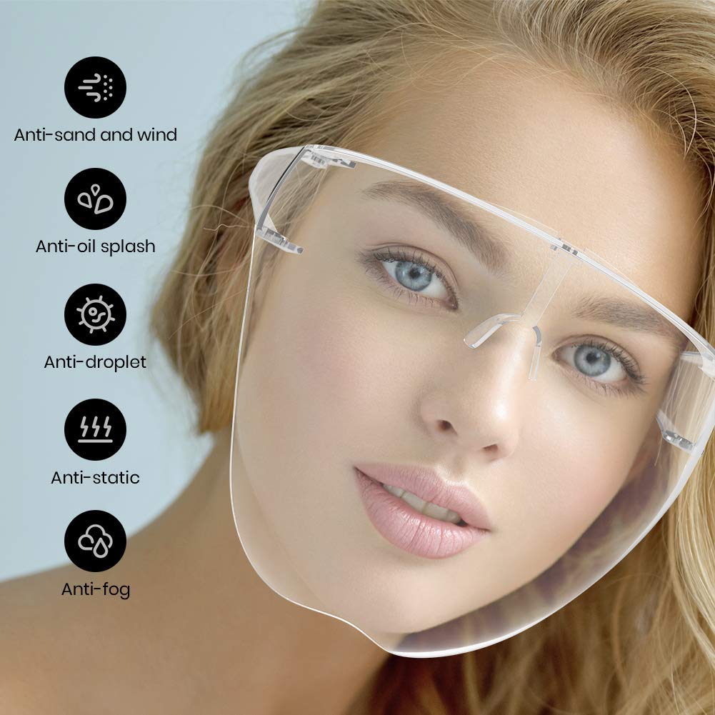 Wattne Face Shield, Clear Safety Face Shields with Frame Detachable Full Face Protective Reusable Goggle Shield Anti-spitting Fog & Scratch Resistant Suitable for Indoor and Outdoor Activities