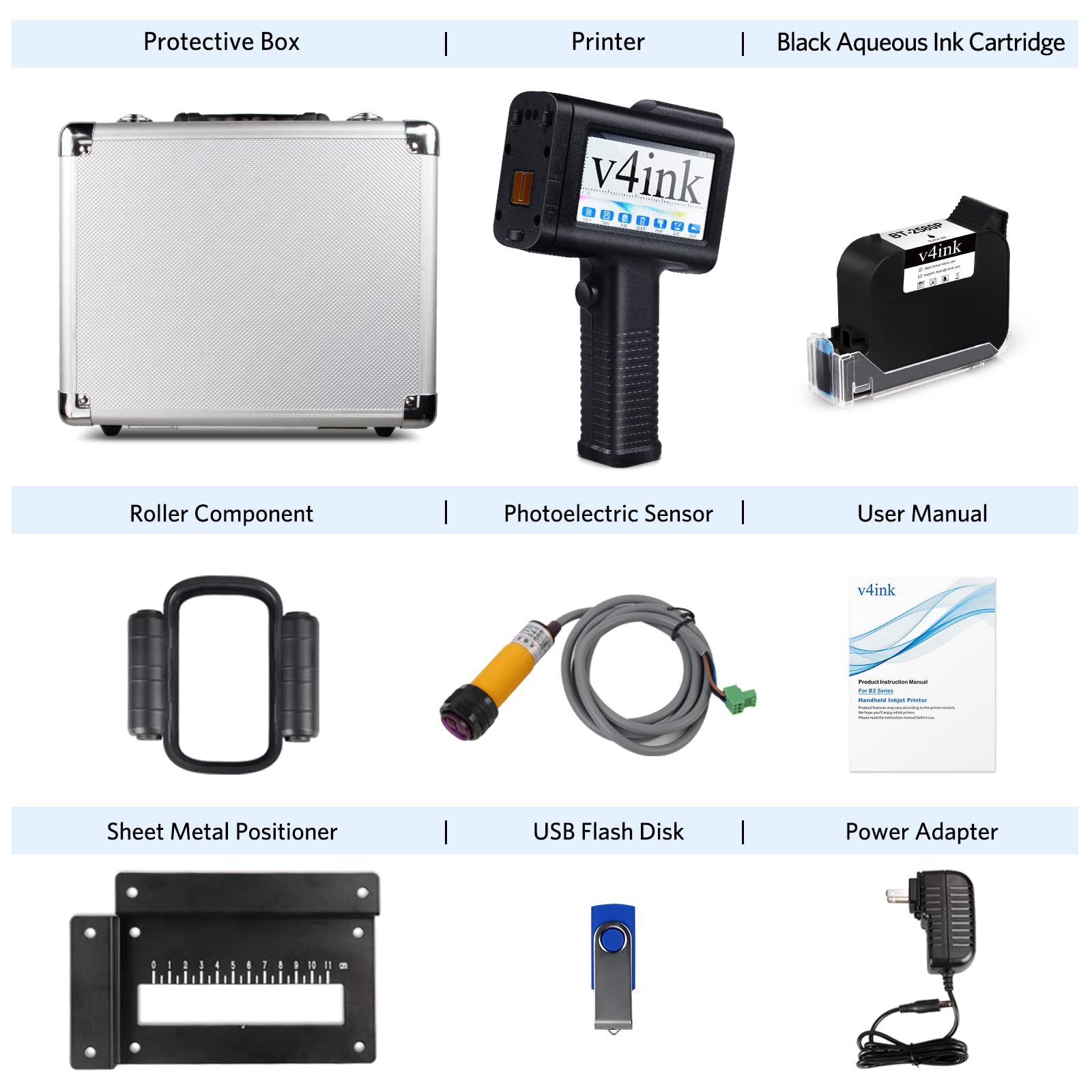 v4ink BENTSAI Portable Water Soluble Handheld Inkjet Printer BT-HH6105B1 with 4.3 Inch LED Touch Screen Mobile Inkjet Coder 0.09-0.5 Inch Print Height for QRCode Barcode Date Logo Text