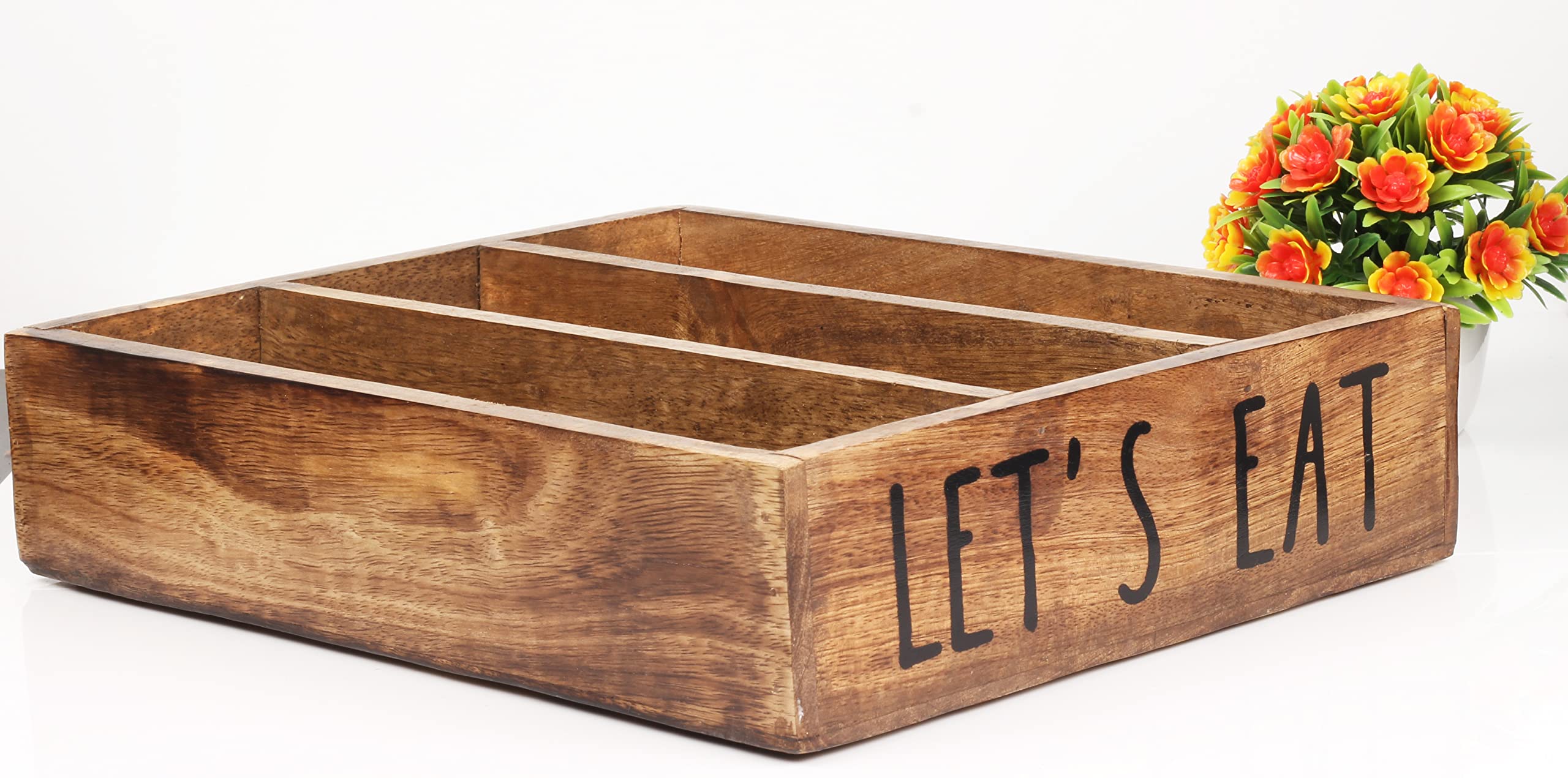 TrendBell Wooden Kitchen Drawer Organizer Fir Wood Cutlery Silverware Tray Organizer with 3 Compartments, Decorative Utensil Holder for Flatware, Knives, Forks, Spoons