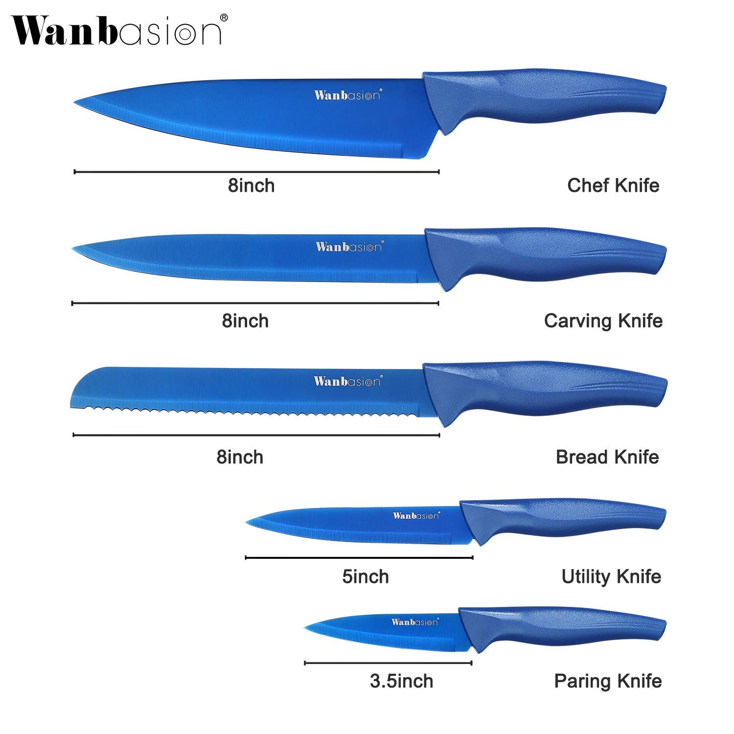 Wanbasion Navy Blue Kitchen Knives Block Set Professional, Stainless Steel Knife Set with Block, Knives Block Set with Knives Chef for Cooking