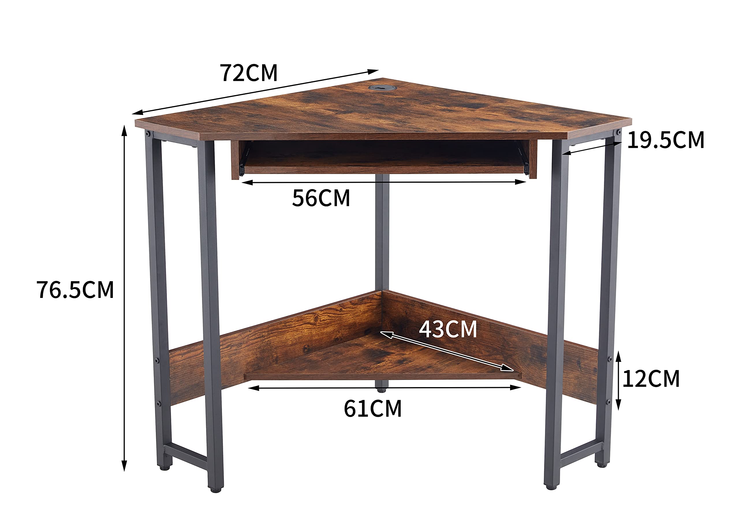 Triangle computer desk,corner desk with smooth keyboard tray& storage shelves ,compact home office,small desk with sturdy steel frame as workstation for small space,Brown,28.34''l 24''w 30.11''h