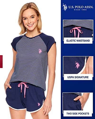 U.S. Polo Assn. Summer Pajamas for Women Plus Size - Logo PJ Set for Women with Tee and Shorts - Lounge Sets (Navy, 3X)