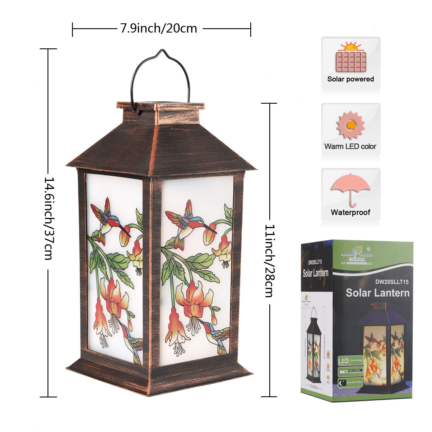 Solar Lanterns Outdoor Hanging Solar Lights Decorative for Garden Patio Porch and Tabletop Decorations. (Hummingbird)