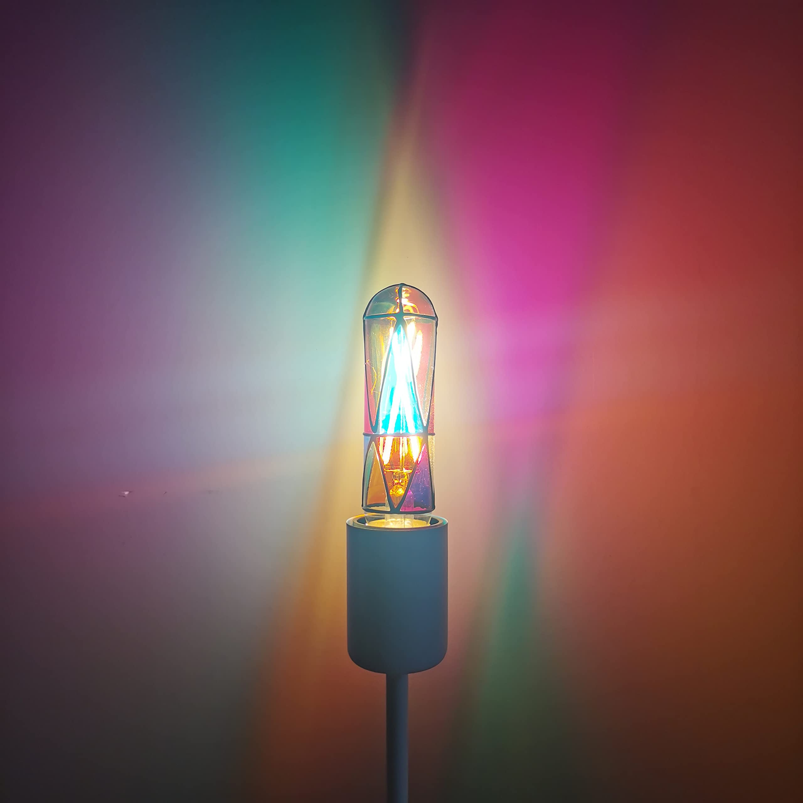 Tiffany CtrlCV Stained Glass Light Bulbs, Decorative T10(T30) Tubular Unique Edison 4W E26 Base Party Light Bulbs for Home, Room, Wall Sconces, Chandelier, Table Lamp, Floor Lamp, 3 Pack.