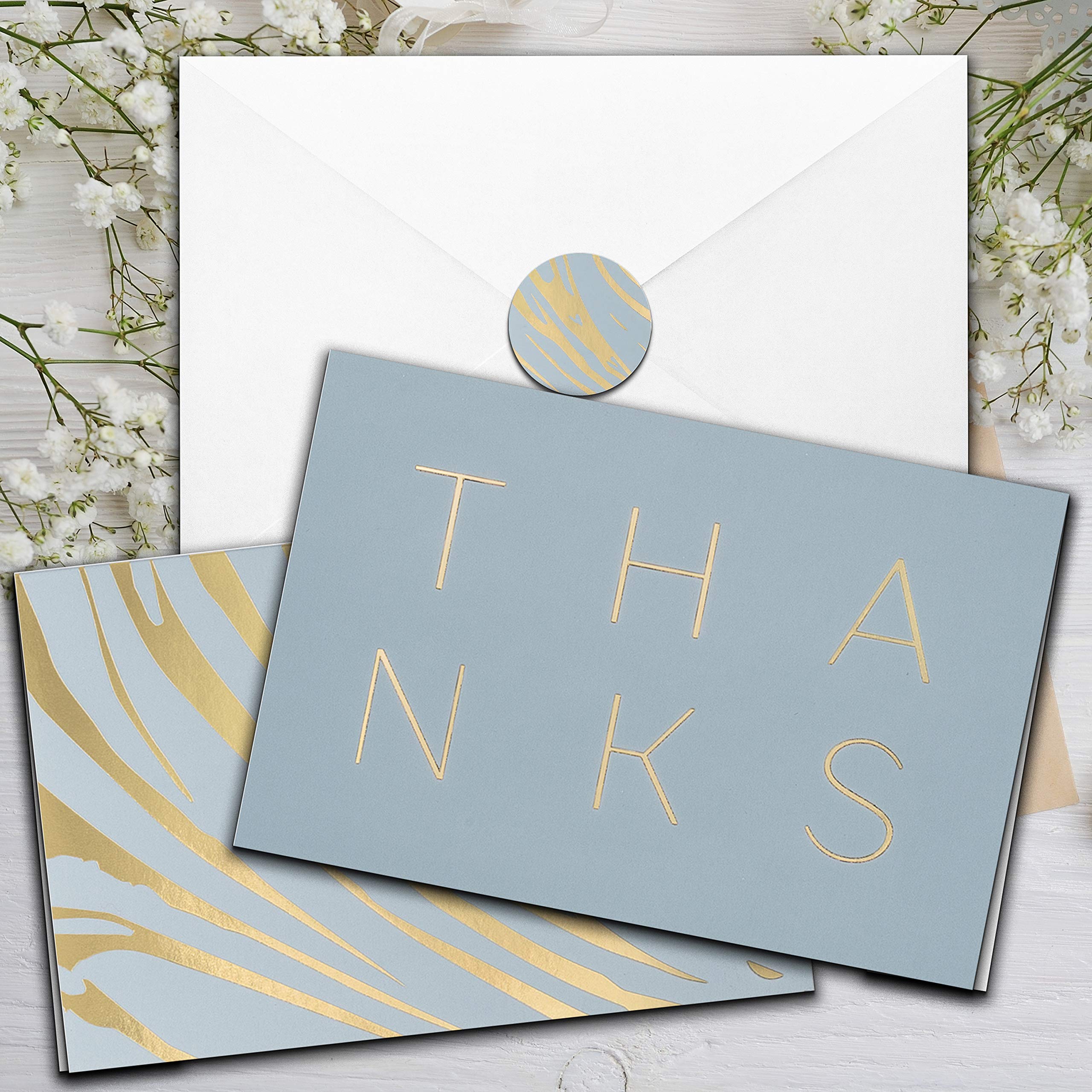 Thank You Cards with Envelopes - 50 Assorted Note Cards Designs With Matching Stickers and White Envelopes - Storage Box Included- 4 x 6''
