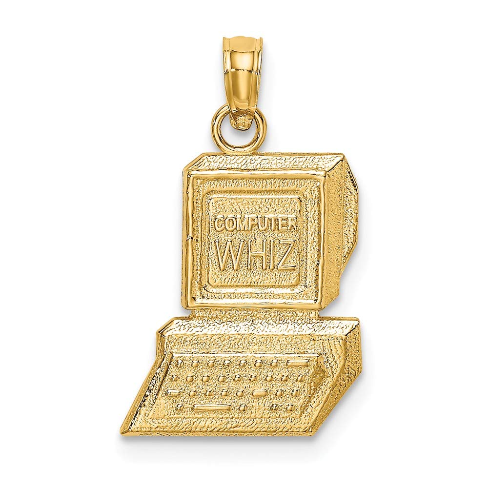 Solid 14k Yellow Gold Computer Wiz Charm Pendant - 15mm x 13mm