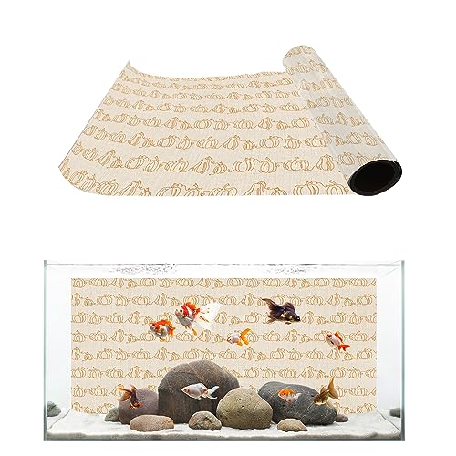 Thanksgiving Pumpkins Fish Tank Decorations PVC Fish Tank Stickers, Fish Backdrop for Aquarium, Decorative Wallpaper for Fish Tank 16.4x24.4 inch Fall Pumpkin Prints Beige
