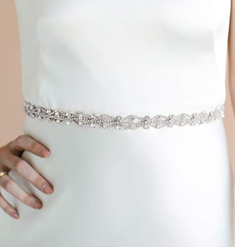 SWEETV Crystal Bridal Belt Rhinestone Wedding Dress Belt Sash Headband for Bride Bridesmaid, Silver