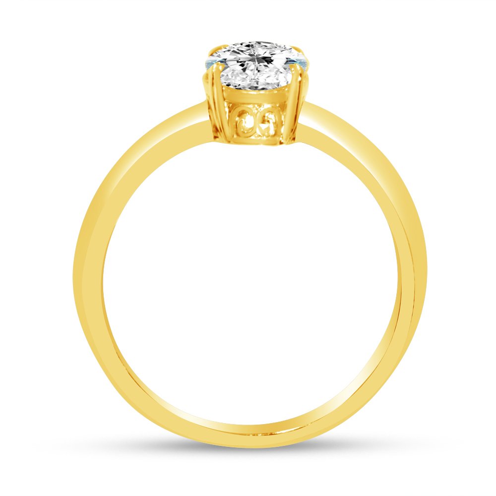 Size - 7 - Solid 14k Yellow Gold Oval Cut Thick Band Classic Solitaire Wedding Engagement Ring CZ Cubic Zirconia 1.50ct.