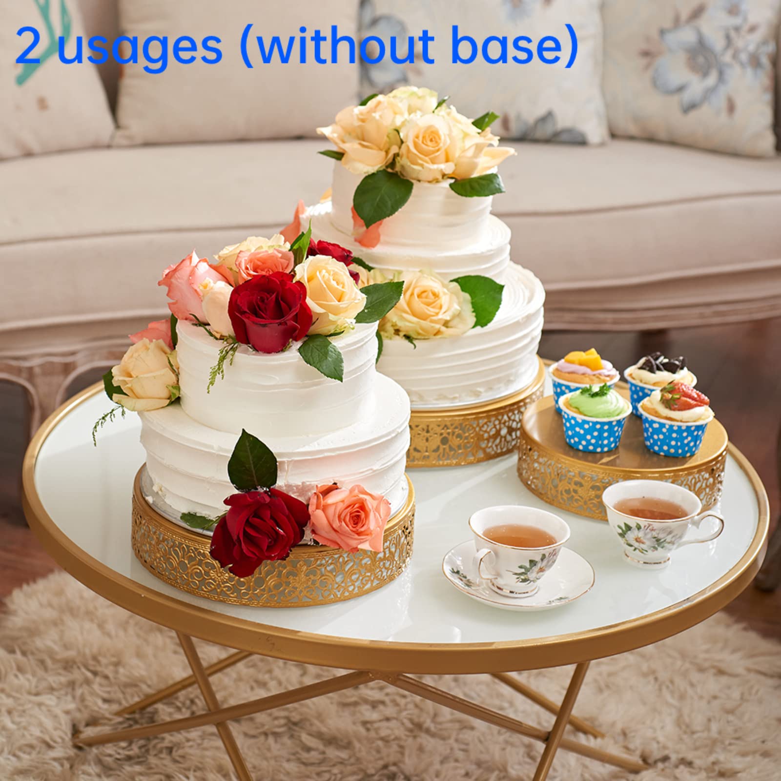 Weharnar Gold Cake Stand Set - 3 Pcs Metal Cake Stands for Dessert Table Round Antique Dessert Display Stands Trays Set for Wedding, Birthday, Bridal & Baby Shower