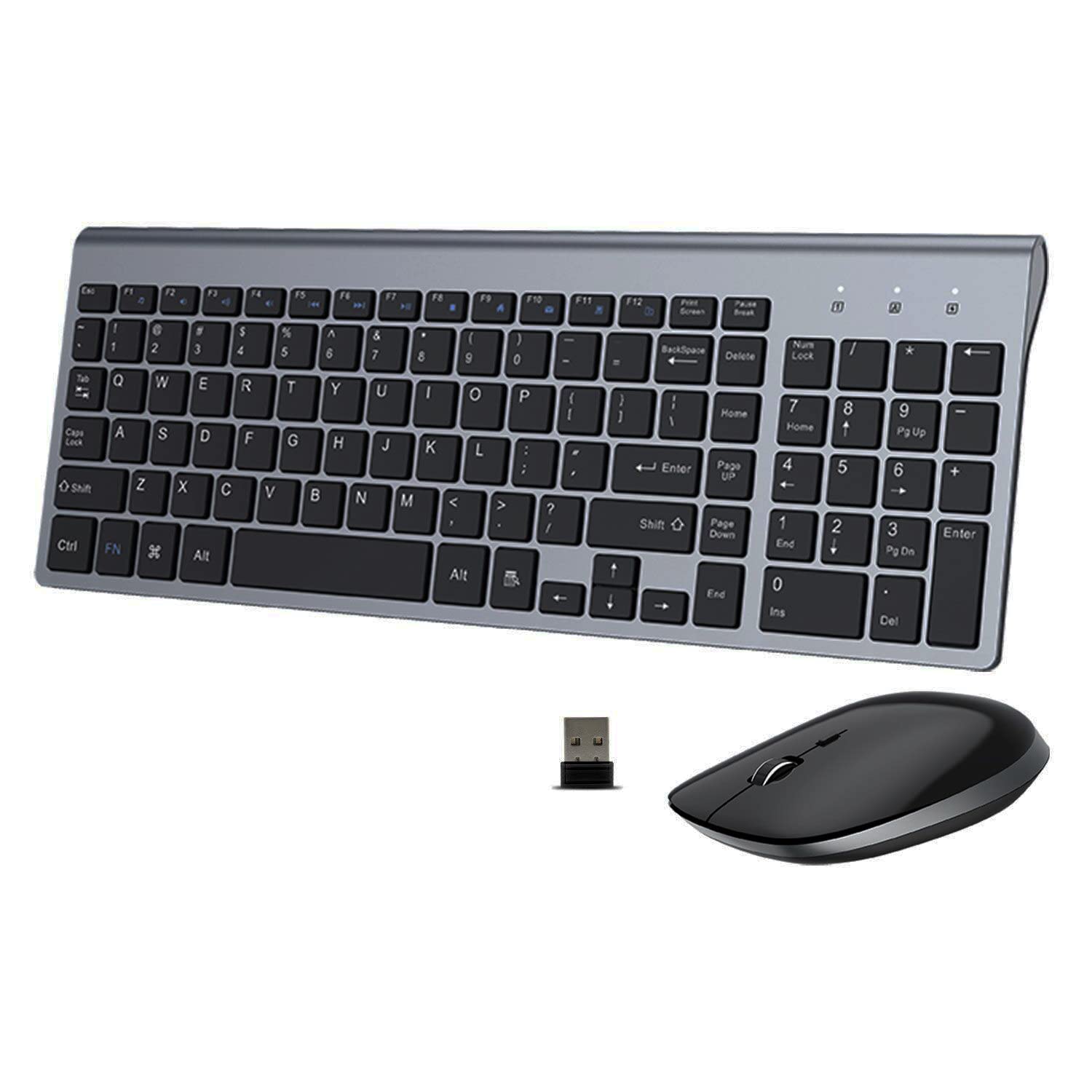 Wireless Keyboard and Mouse Combo, 2.4G USB Compact Full Size Keyboard and Mouse Wireless Set Ultra-Thin Slim Design for Windows, Computer, Desktop, PC, Notebook, Laptop (Black Grey)
