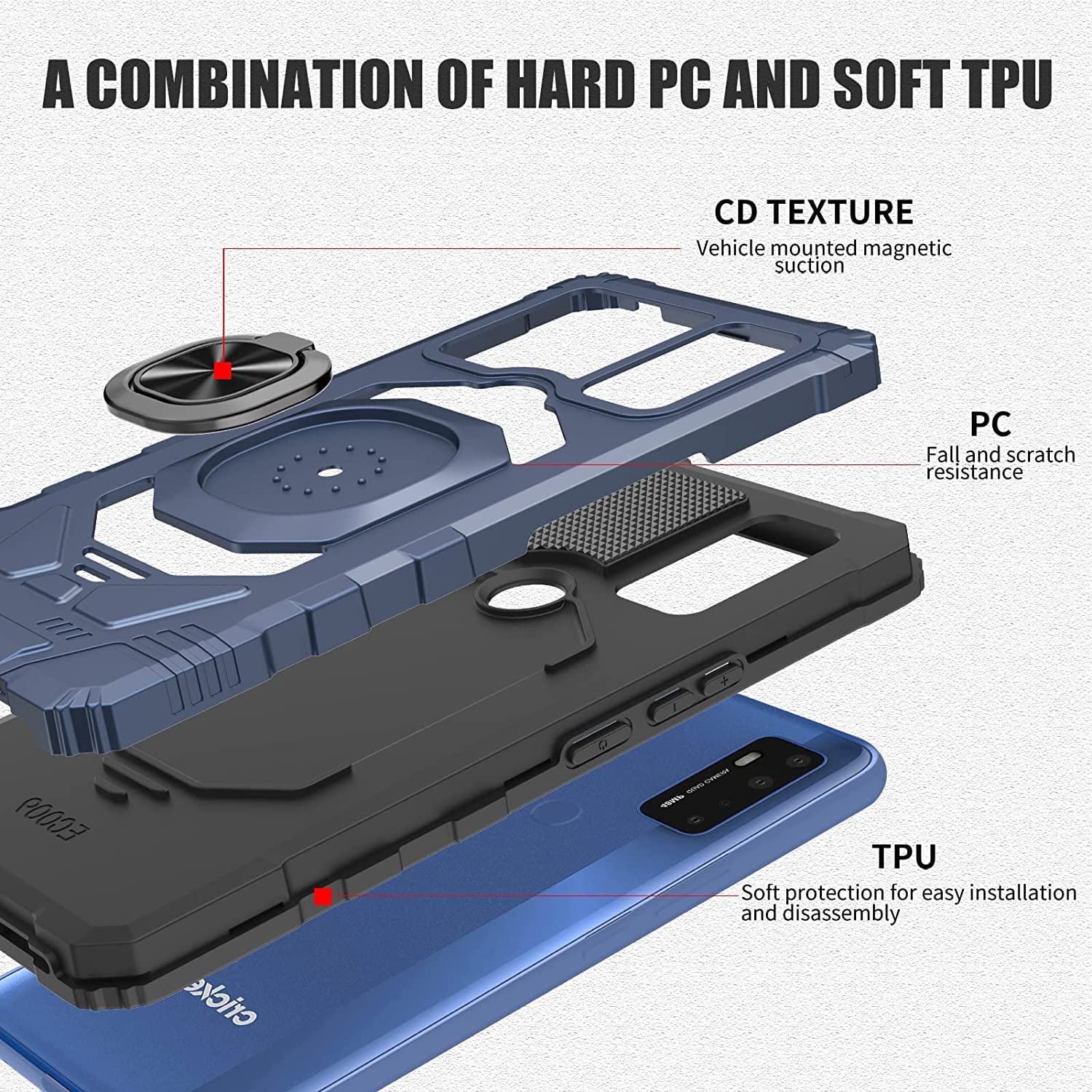 TJS Compatible with OnePlus Nord N20 5G Case, with Tempered Glass Screen Protector, Metal Ring Magnetic Support Kickstand Heavy Duty Drop Protector Phone Case Cover (Green)
